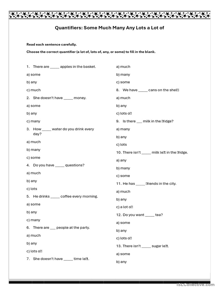 Quantifiers - Some Much Many Any Lots A Lot of | PDF