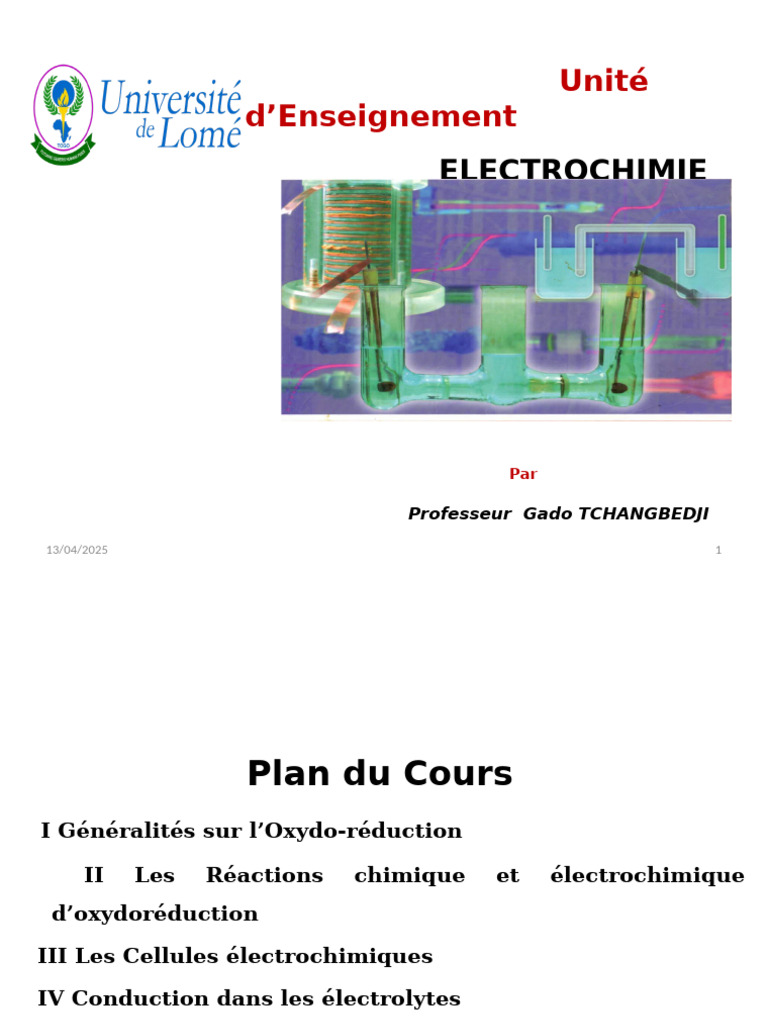 Cours D'électrochimie | PDF | Réaction d'oxydoréduction | Électrochimie