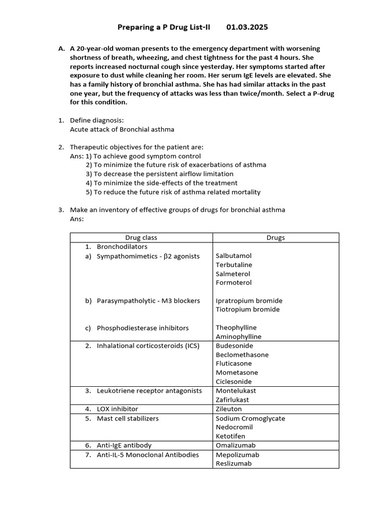 P-Drug Selection for Asthma and Amoebiasis | PDF | Asthma | Parkinson's ...