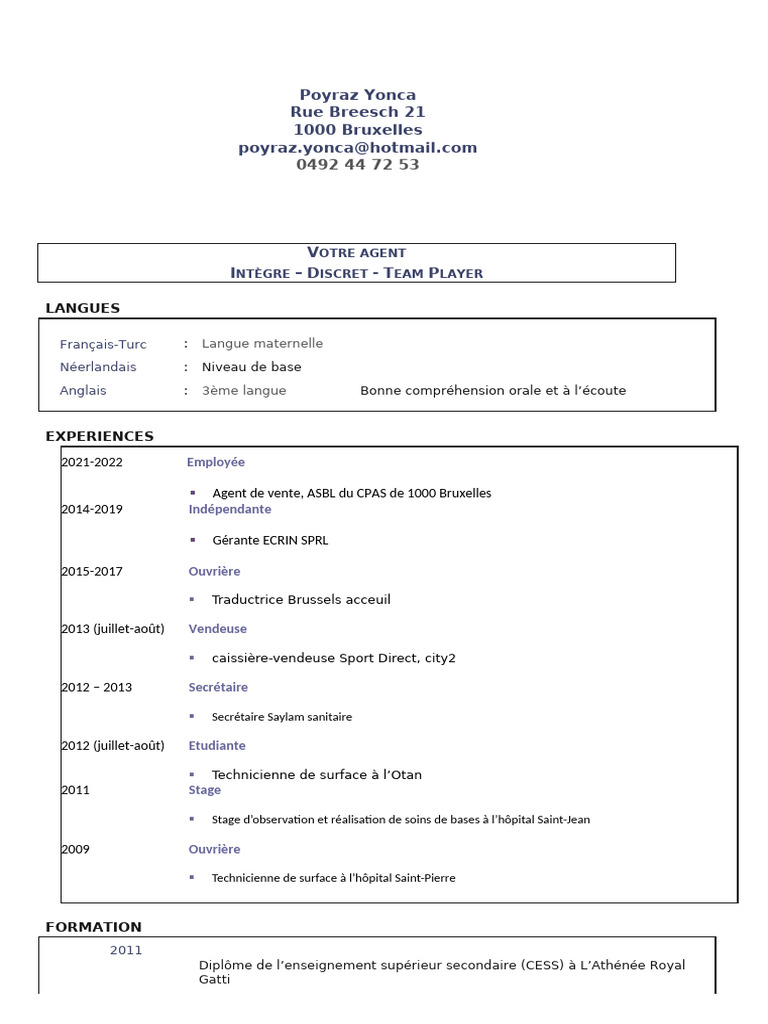 Profil professionnel de Poyraz Yonca | PDF