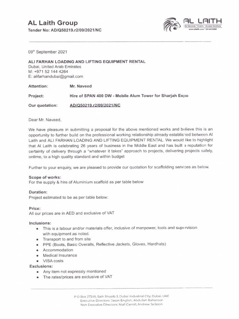 Al Laith Group Quotation | PDF