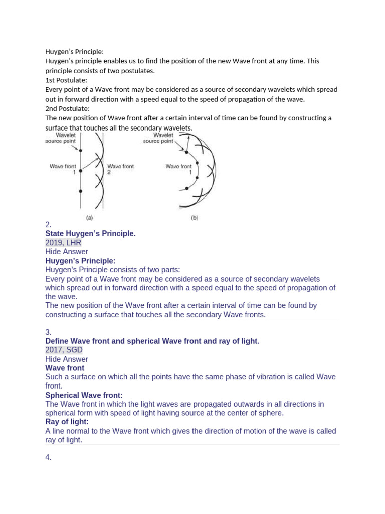 Huygen's Principle Explained | PDF | Diffraction | Polarization (Waves)