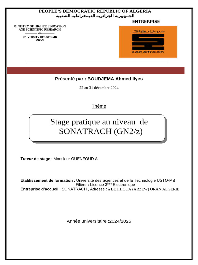 Stage pratique à SONATRACH : Complexe GL2Z | PDF | Régulation | Gaz ...