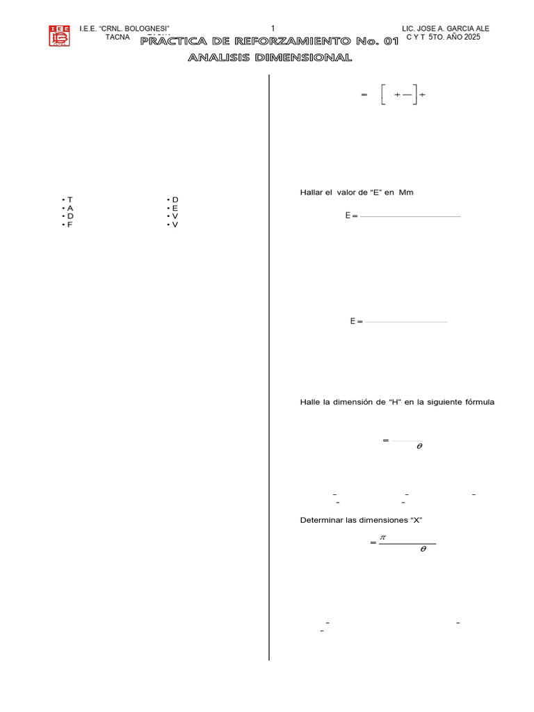 Práctica de Reforzamiento No. 01 Analisis Dimensional 2025 | PDF | Kilogramo | Velocidad
