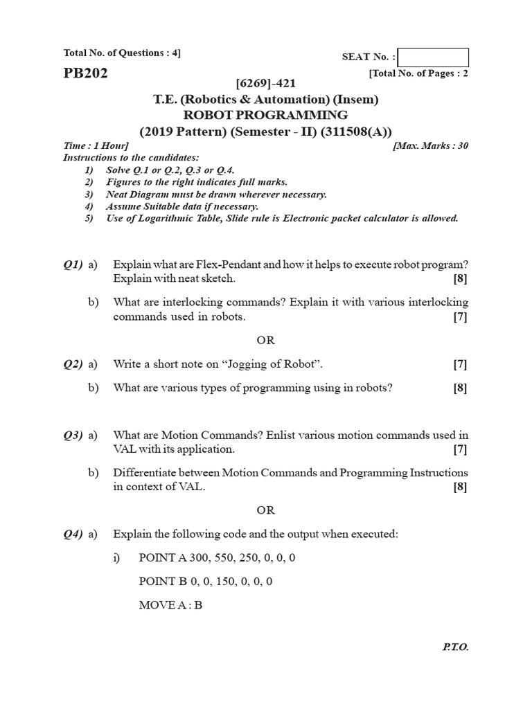 Robot Programming Exam Questions | PDF | Electrical Engineering ...