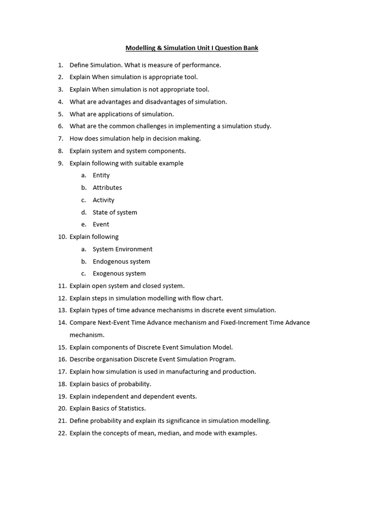 M&S Unit 1 Question Bank | PDF