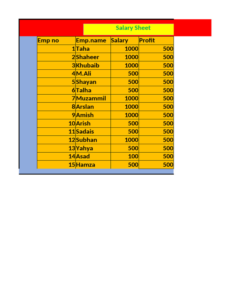 Salary Sheet Project Muhammad Shaheer | PDF