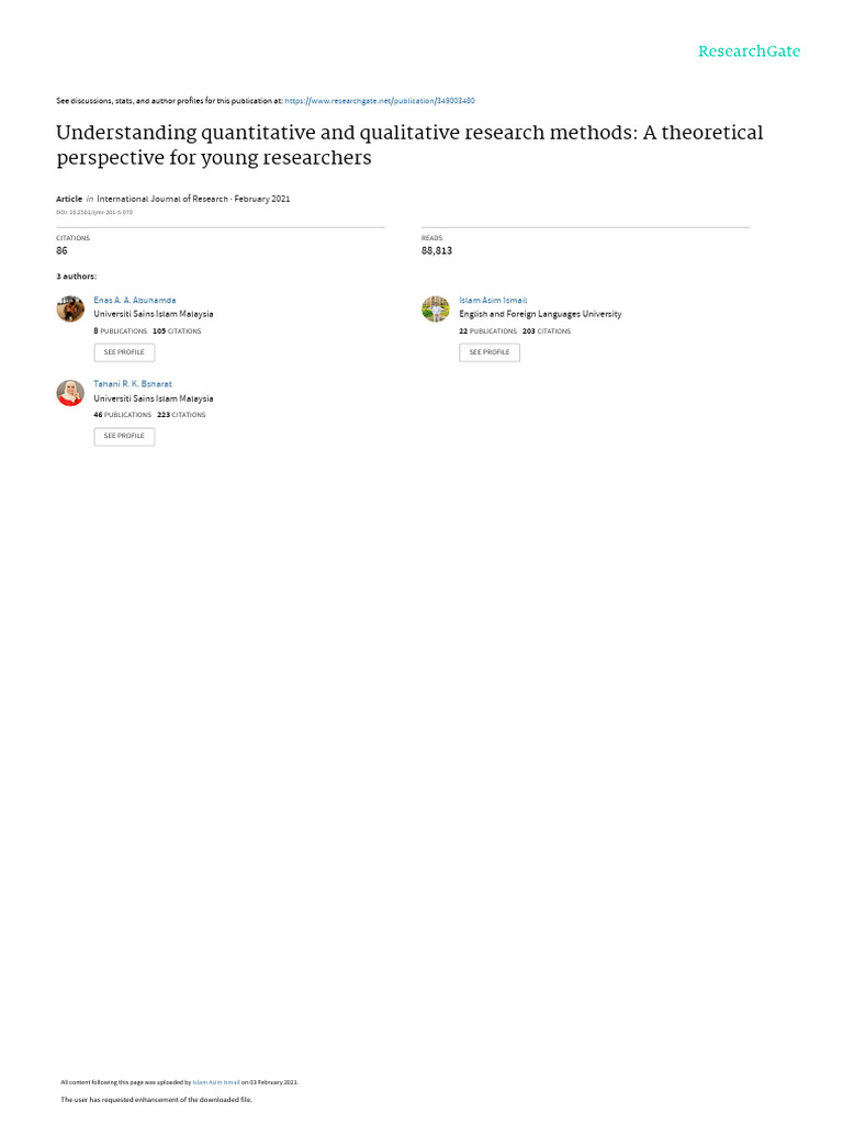 Understanding Quantitative and Qualitative Research Methods: A ...