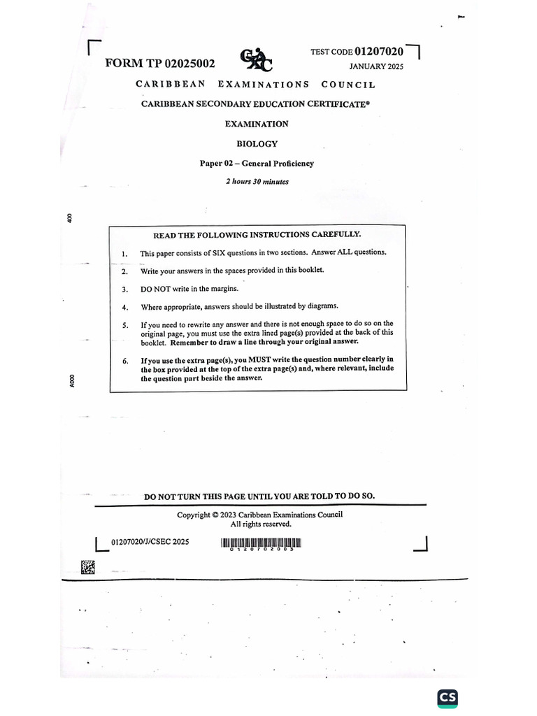 2025 Csec January Biology Paper 2 | PDF | Reproduction | Pollination