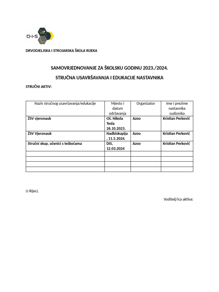 Stručna usavršavanja i edukacije nastavnika 2023-2024 | PDF