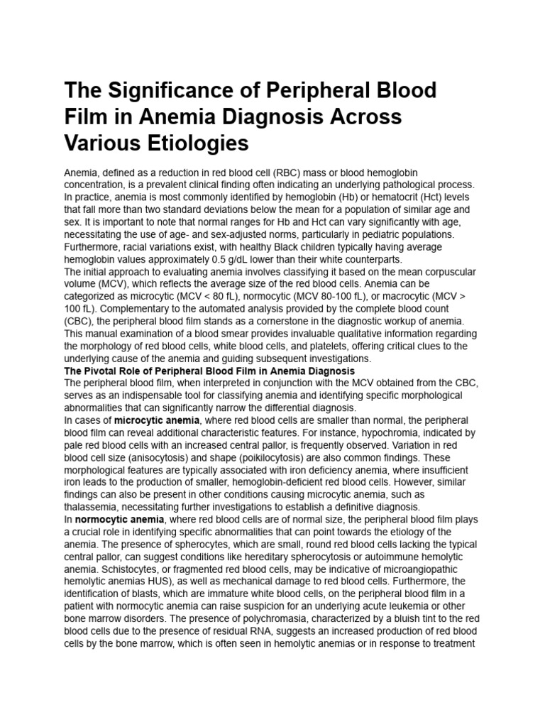 Anemia Diagnosis and Pathophysiology Review | PDF | Anemia | Clinical ...