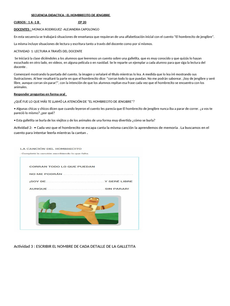 Actividades sobre El Hombrecito de Jengibre | PDF