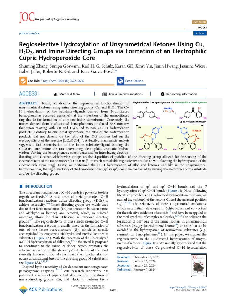 Regioselective Hydroxylation of Unsymmetrical Ketones Using Cu, H2O2 ...