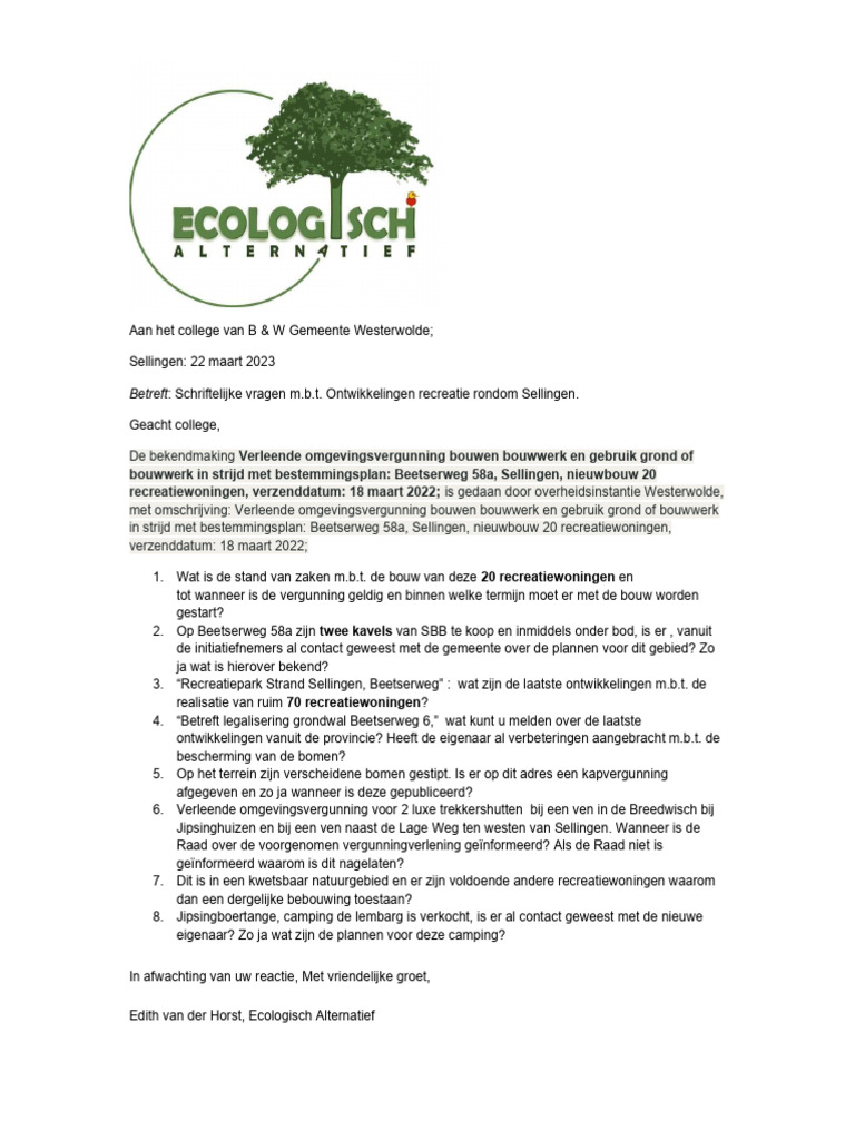 Schriftelijke-vragen-Ecologisch-Alternatief-ontwikkelingen-recreatie ...