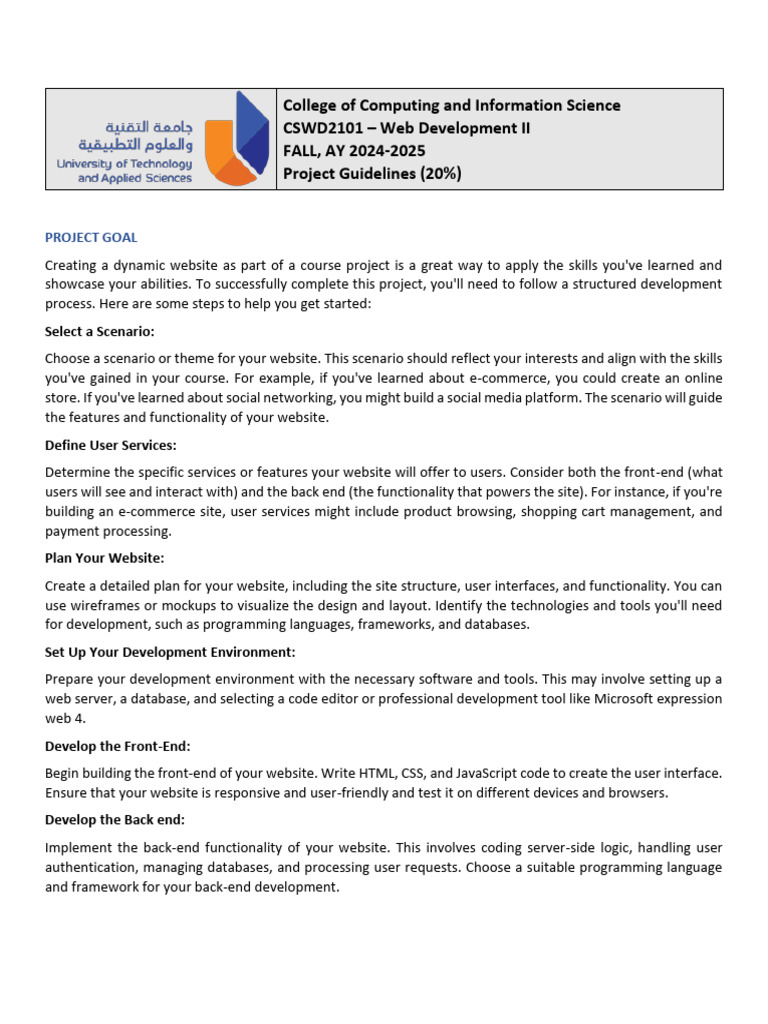 Web Development-II Project Requirements 24-25 | PDF | Websites | World ...