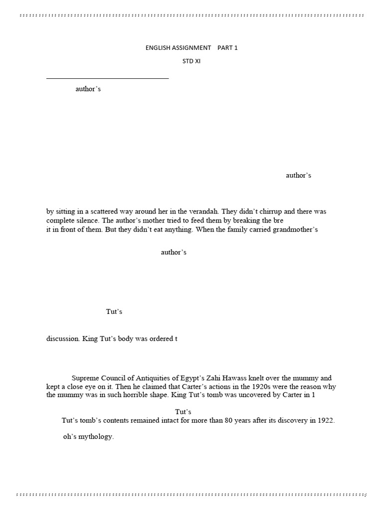 English Assignment STD Xi 2025 | PDF | Tutankhamun