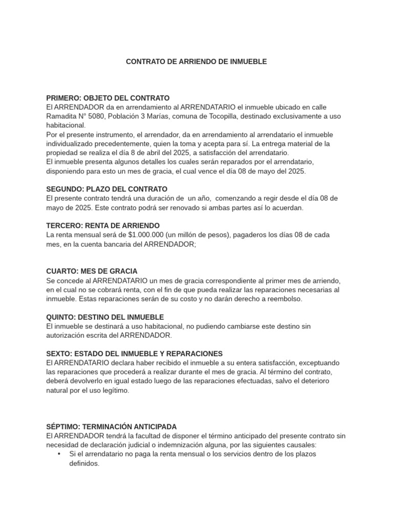 Contrato Arriendo | PDF | Propiedad