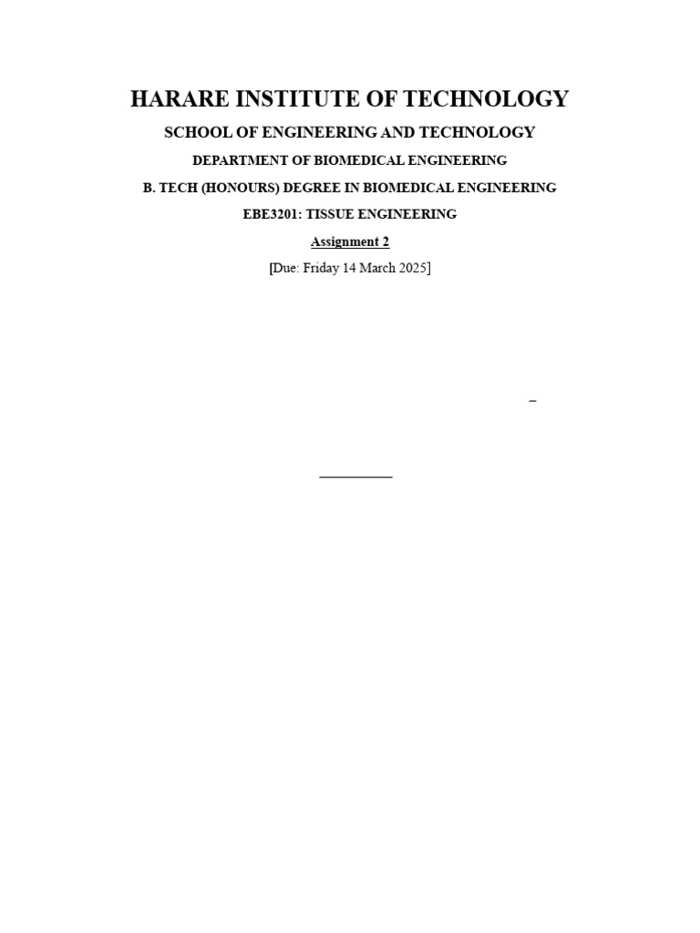 BB2025 EBE 3201 - Tissue Engineering - Assgin 2 - 14 March 2025 | PDF