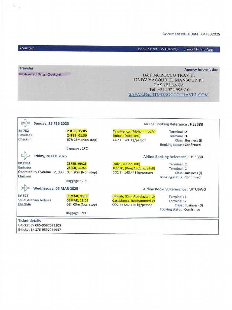Billets & Visa Uae DQM - Ali | PDF