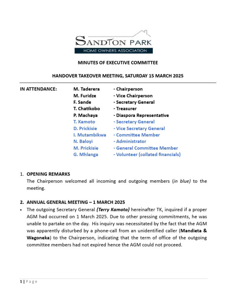 Handover Takeover 15 March 2025 | PDF
