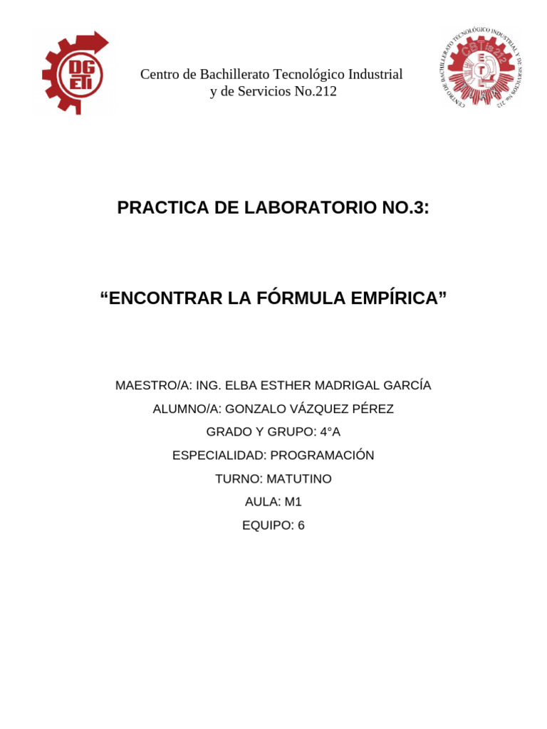 Práctica de Laboratorio: Fórmula Empírica | PDF | Moléculas | Cobre
