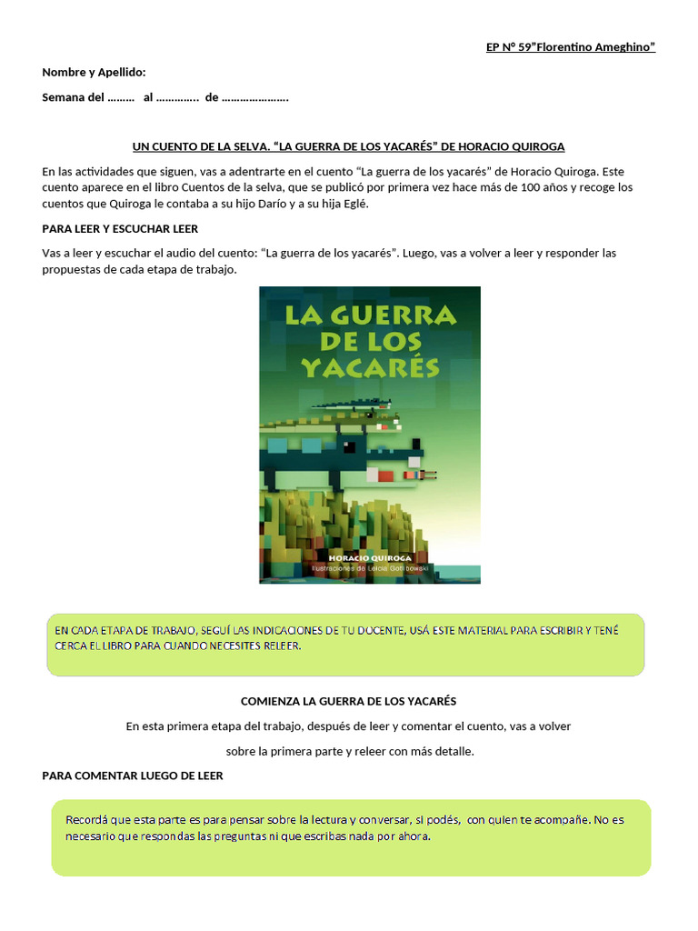 Actividades sobre "La guerra de los yacarés" | PDF