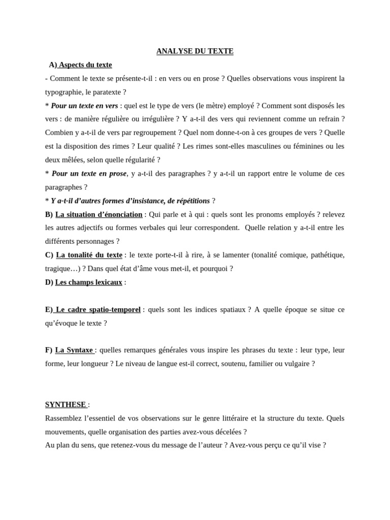 Analyse littéraire : structure et tonalité | PDF | Linguistique