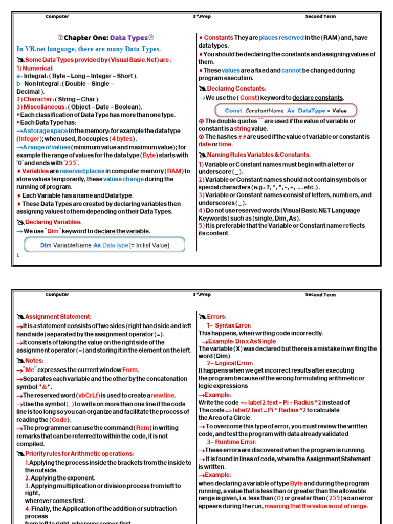 VB.NET Data Types and Programming Concepts | PDF | Control Flow ...