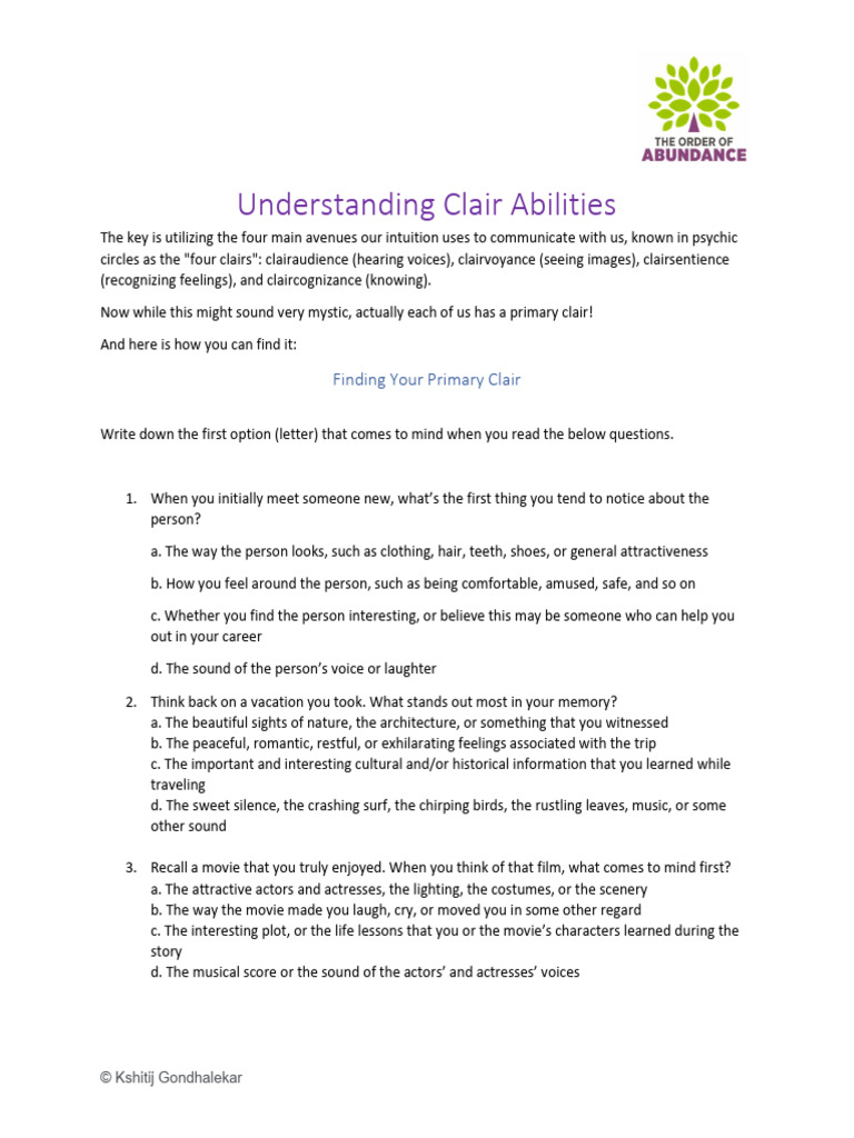 Understanding the Four Clairs of Intuition | PDF
