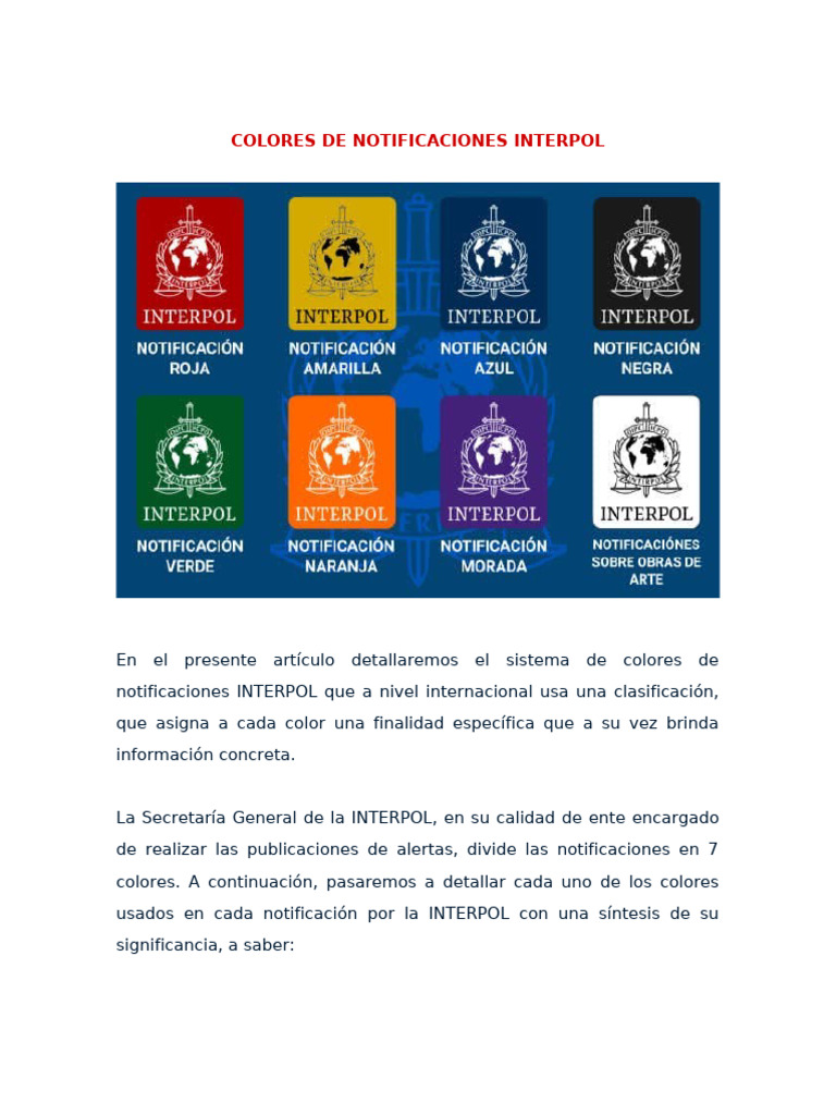 Colores de Notificaciones de INTERPOL | PDF | Policía | Color
