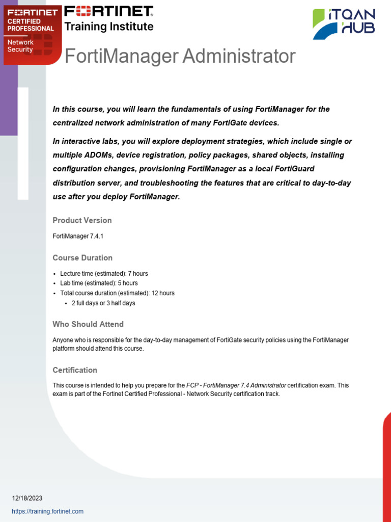 ITQAN HUB FortiManager - Administrator | PDF | Computer Science | Computing