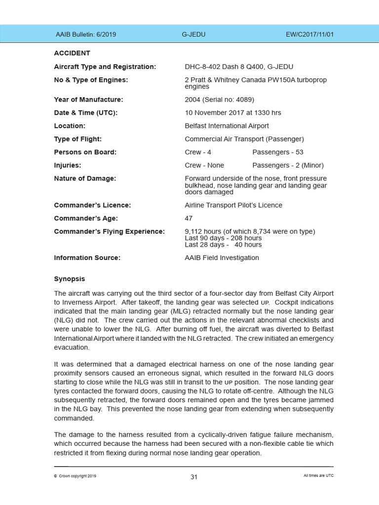 DHC-8-402 Dash 8 Q400 G-JEDU 06-19 | PDF | Landing Gear | Wire