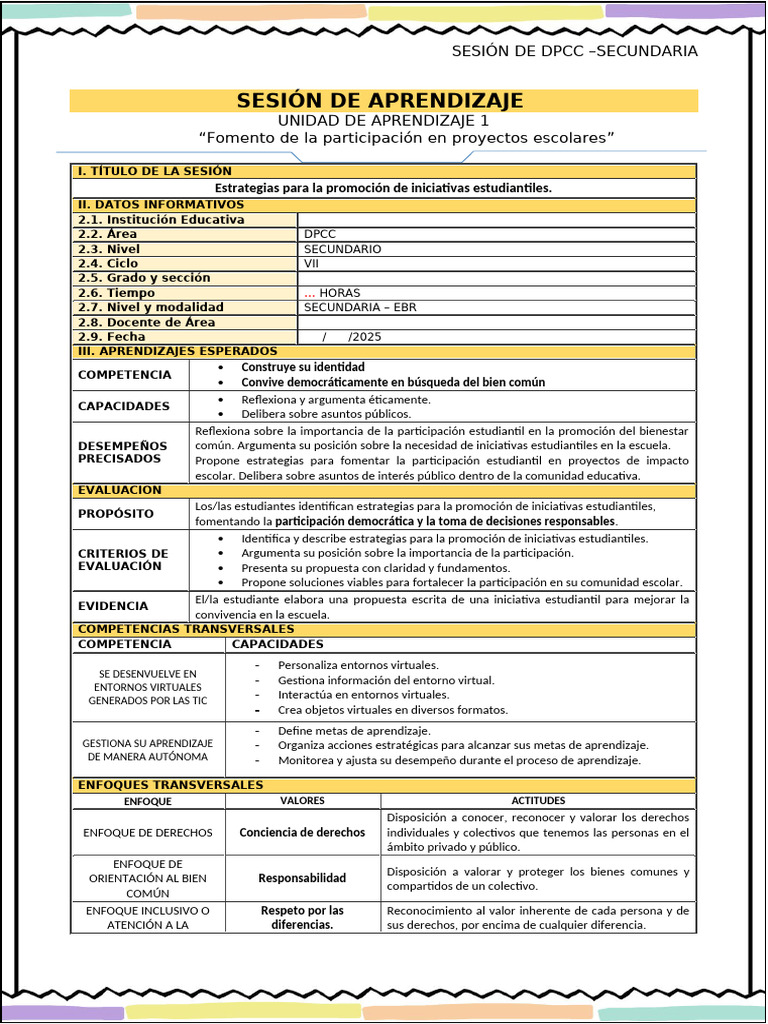 3º Ses Act 3 - DPCC 2025 | PDF | Aprendizaje | Escuelas