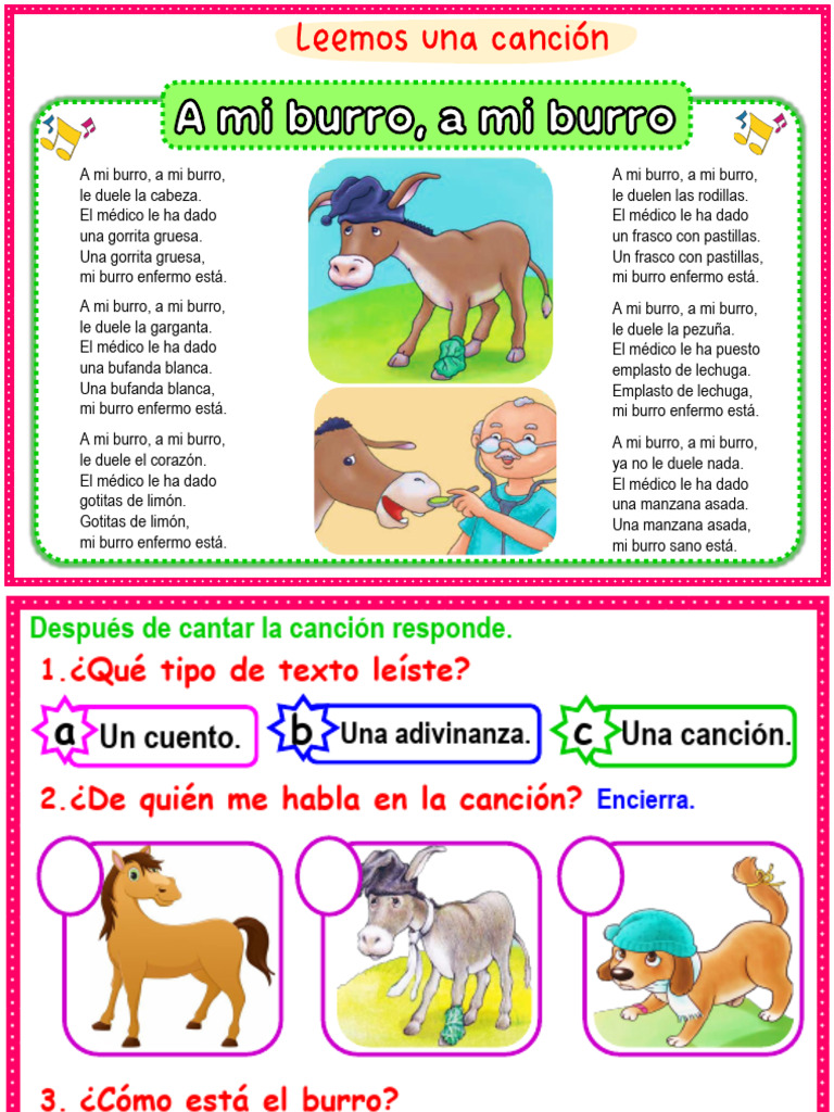 FICHA A MI BURRO-LEEMOS JUNTOS MAESTRA JANET | PDF