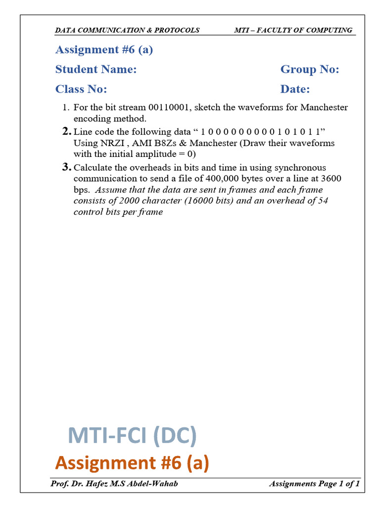 Data Communication And Protocls -Assignment 6 Signal Encoding (a) | PDF