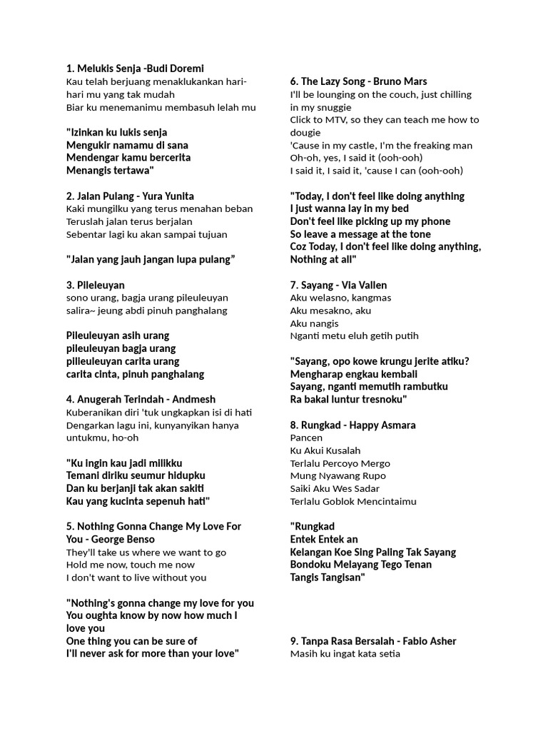 Lirik Lagu Cinta dan Kehidupan | PDF