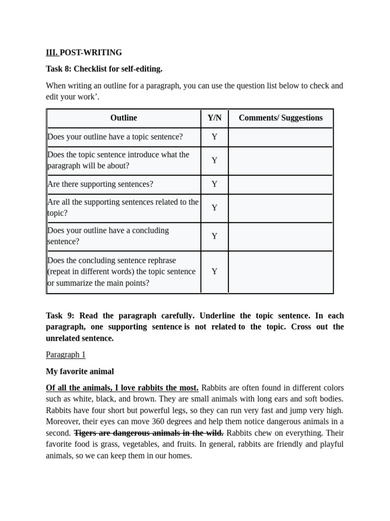 Self-Editing Checklist for Paragraphs | PDF | Food And Drink ...
