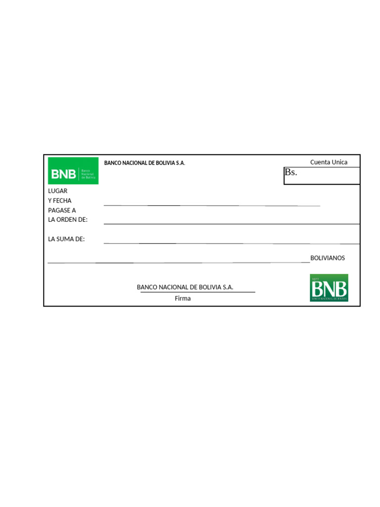 Cheque del Banco Nacional de Bolivia | PDF
