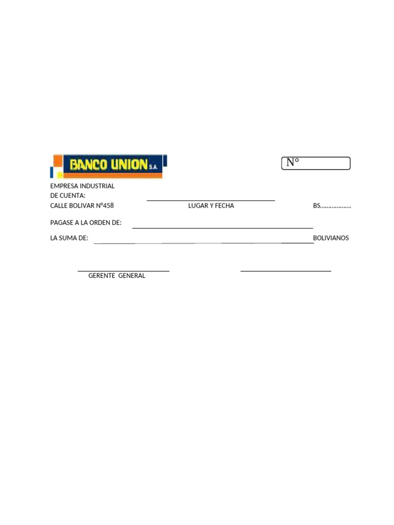 Modelo de Cheque Banco Unión Bolivia | PDF