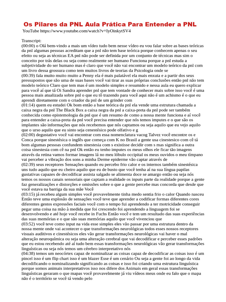 Os Pilares Da PNL Aula Prática para Entender A PNL | PDF | Comportamento | Linguística