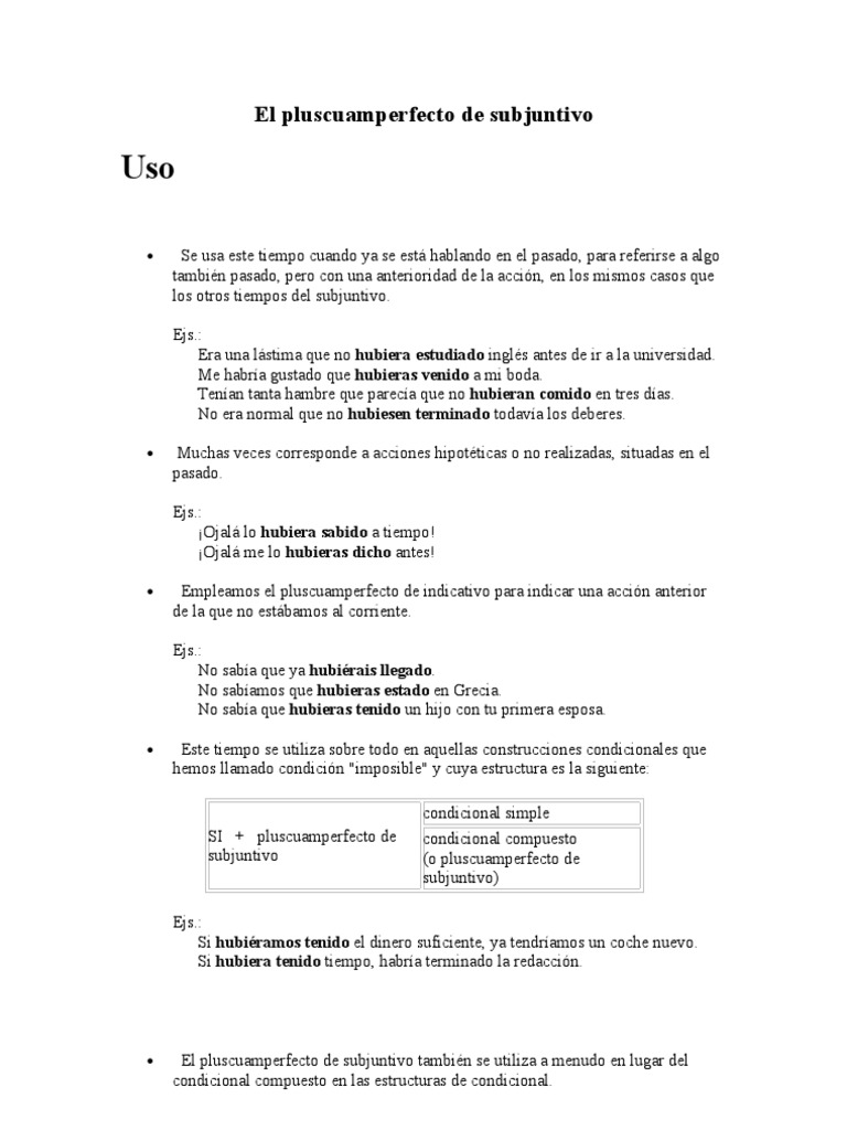 El Pluscuamperfecto de Subjuntivo Teoria | PDF