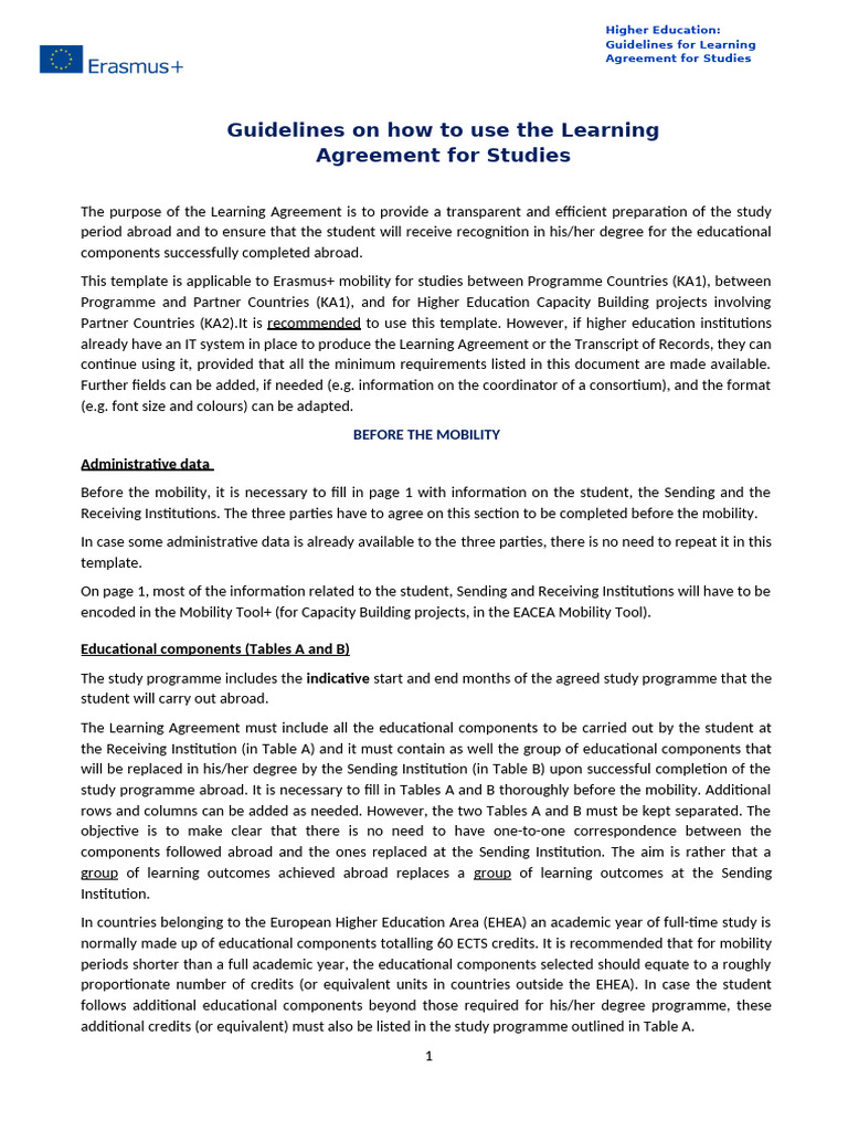 Learning Agreement Guidelines for Erasmus+ | PDF | Academic Degree ...