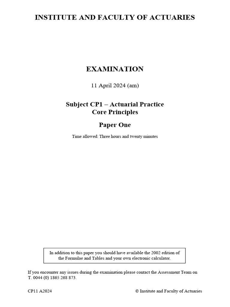 CP1-1 April 2024 Exam Paper | PDF | Insurance | Actuary