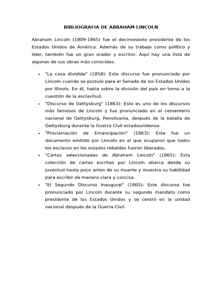 Bibliografía de Abraham Lincoln | PDF