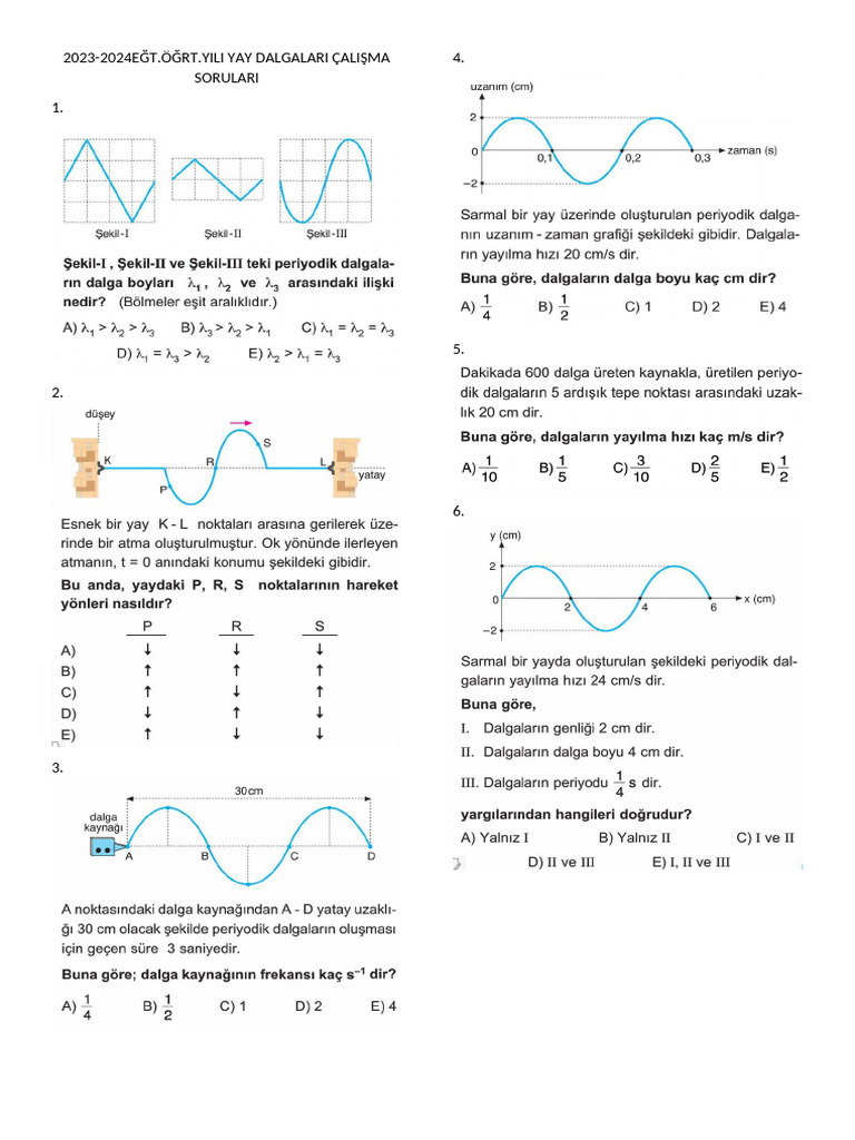 10.S .YAY DALGALARI ÇALIŞMA SORULARI - Kopya | PDF