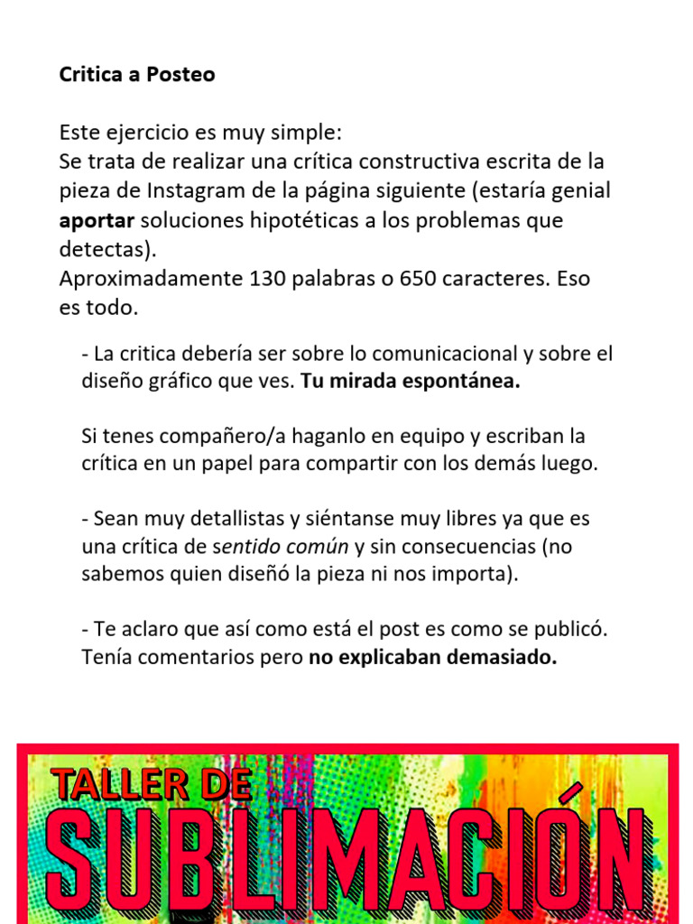 Crítica Constructiva a Posteo en Instagram | PDF
