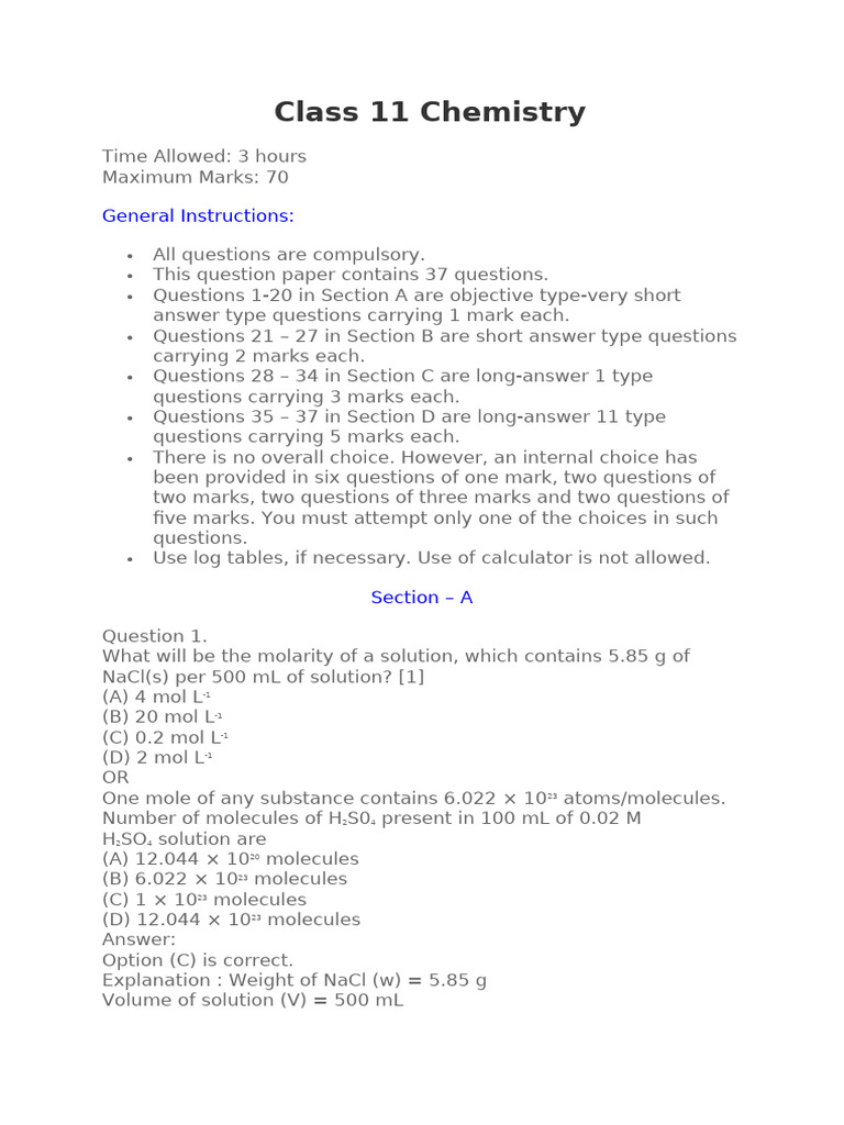 11-CHEMISTRY-SOLUTION-SET 2 | PDF | Chemical Bond | Mole (Unit)