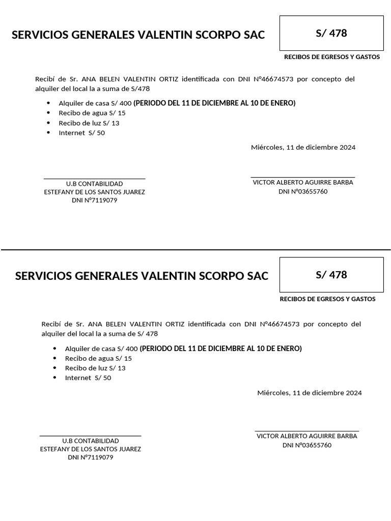 Recibo de Egresos y Gastos Mensuales | PDF