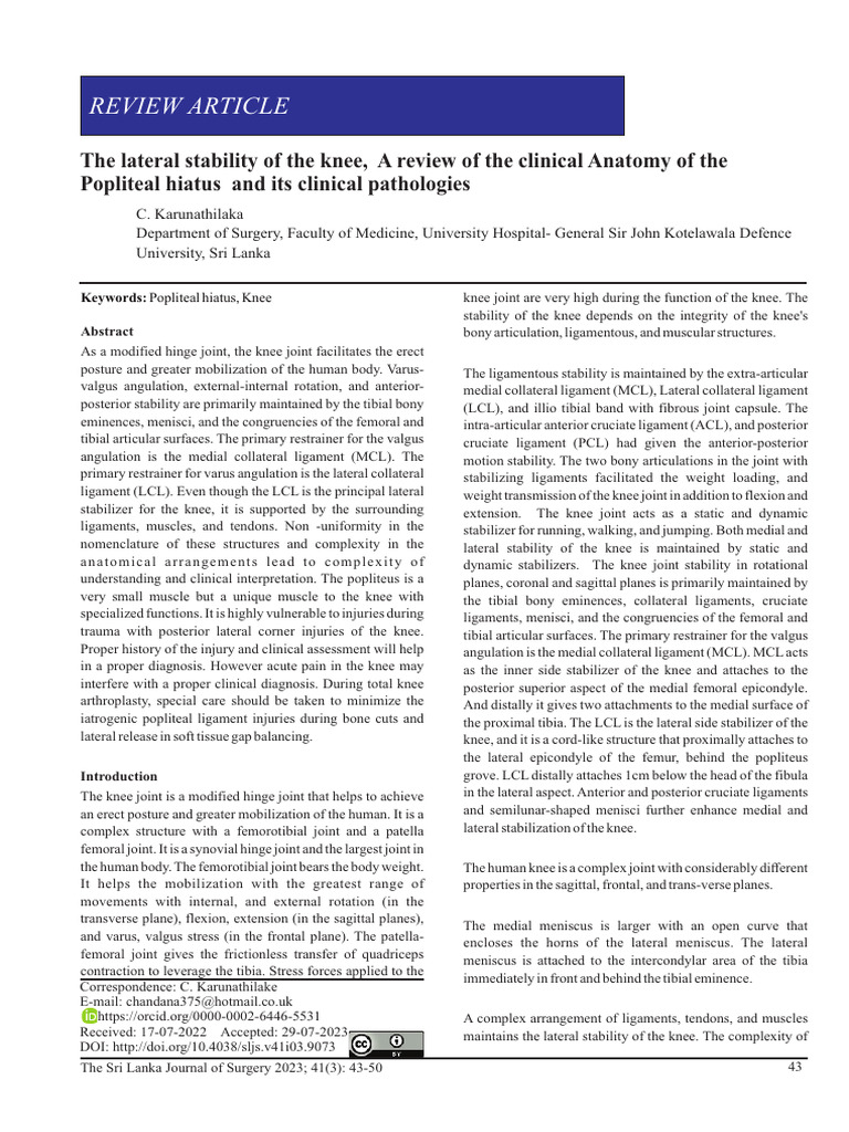 Popliteus Muscle and Knee Stability | PDF | Knee | Musculoskeletal System