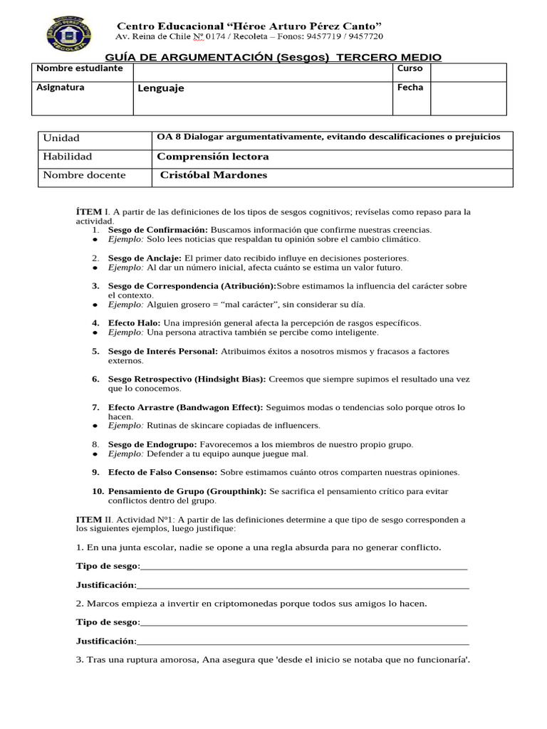 Guía de Sesgos Cognitivos en Argumentación | PDF | Parcialidad ...